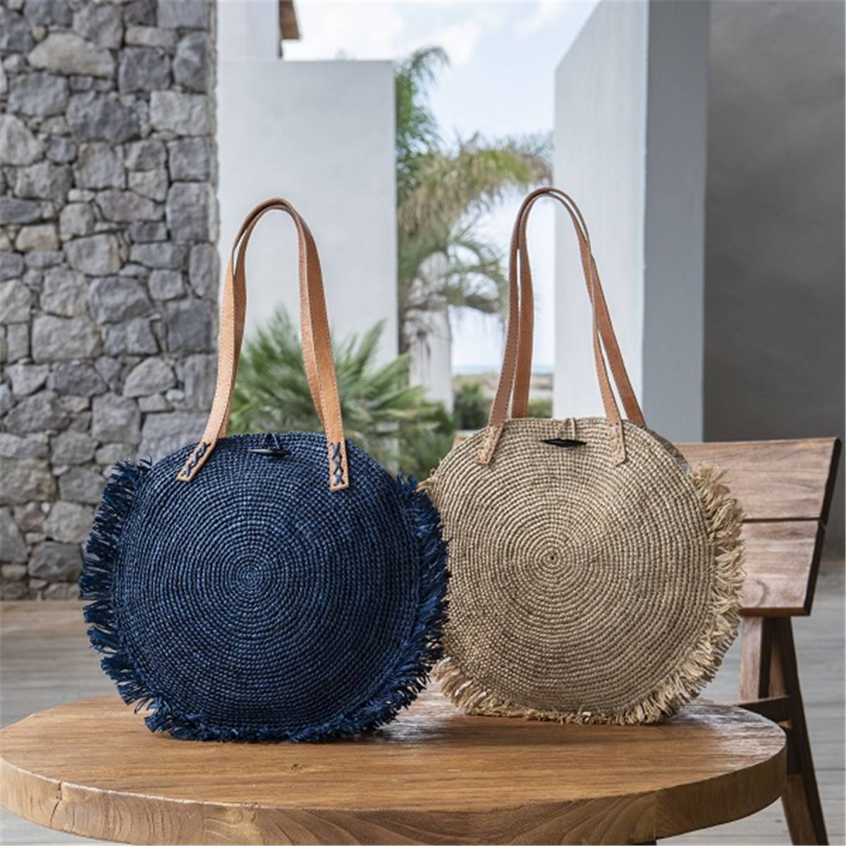 Soledad - Sac en crochet rond raphia contour froufrou - L'Atelier du ...